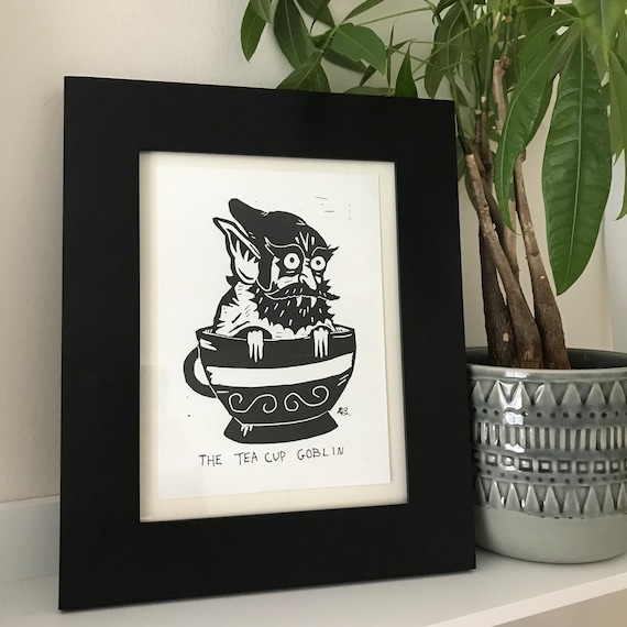 The Tea Cup Goblin Gnome Tea Art Coffee Art Kitchen Art - Etsy