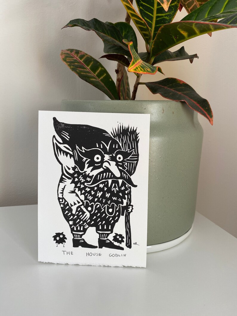 The House Goblin, House Elf, Goblin Art, Troll Art, Linocut Print ...