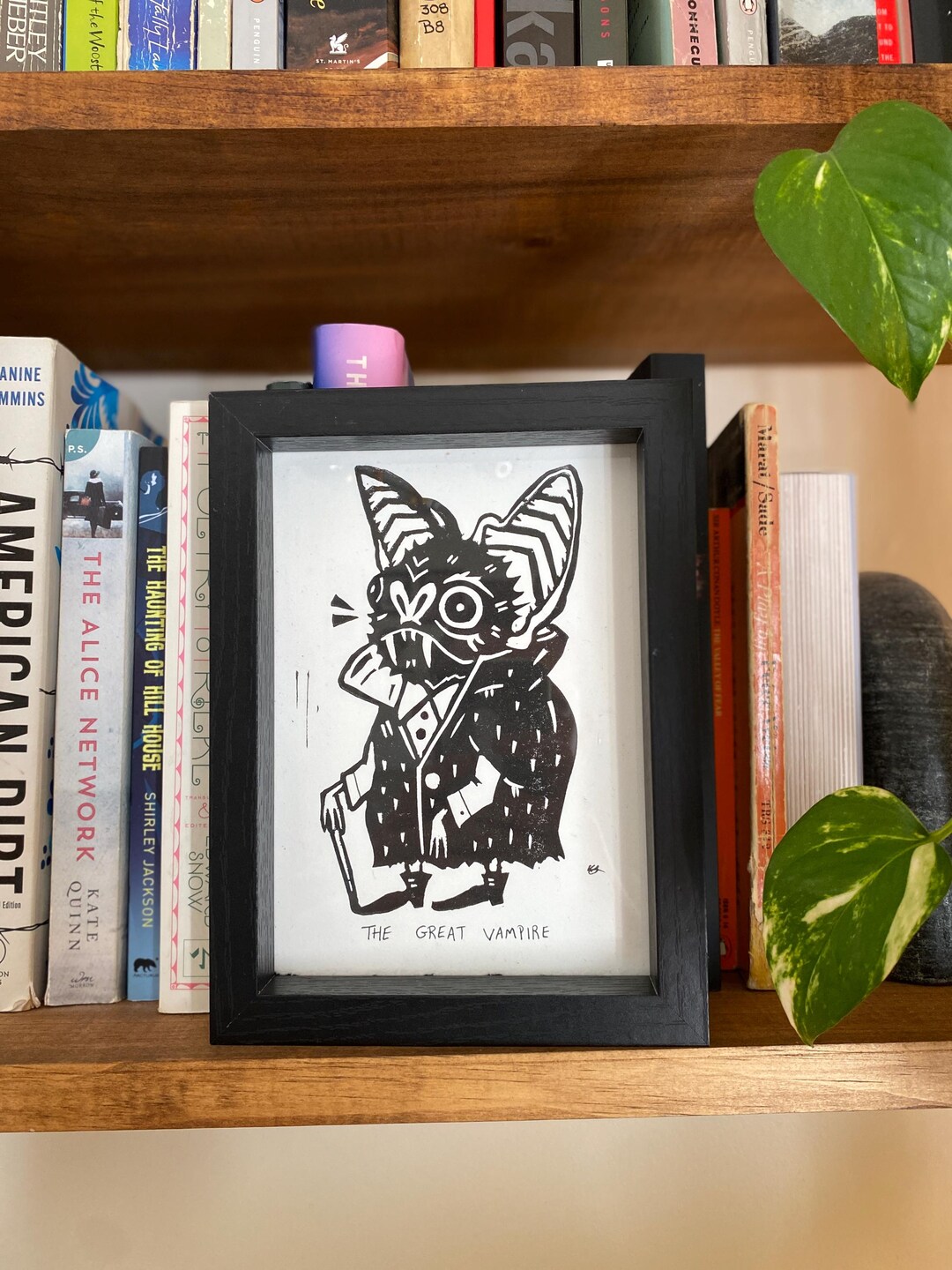 The Great Vampire, Handmade Linocut Print, Gothic Bat Art, Dark ...