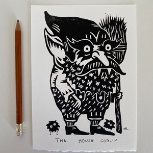 The House Goblin, House Elf, Goblin Art, Troll Art, Linocut Print ...