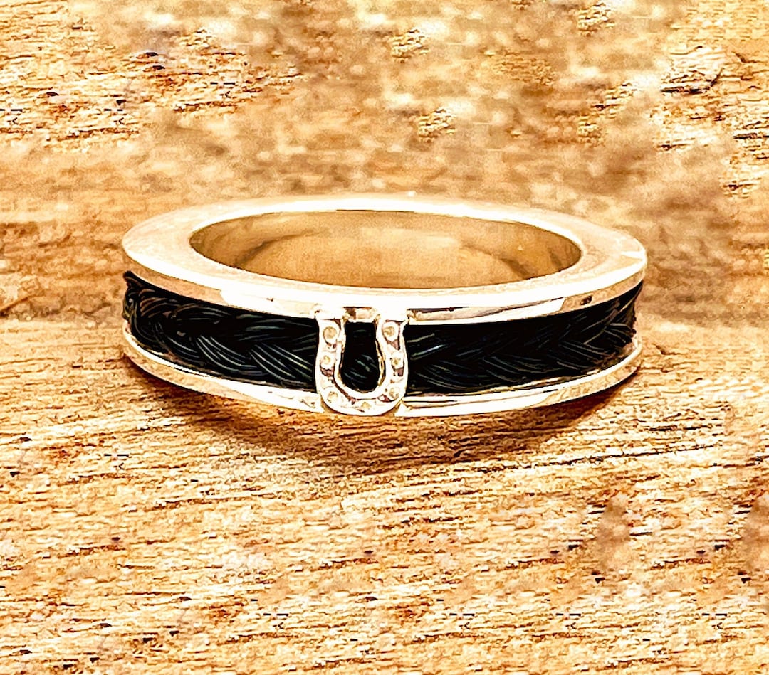 Custom Sterling Silver Inlaid Horse Hair Ring With Horseshoe ...