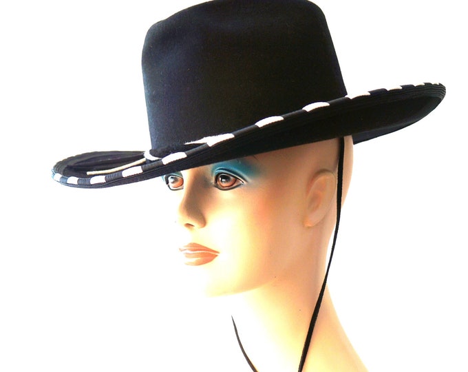 Vintage MICHAEL HOWARD X Miss Bierner Black Wool Cowboy Hat SMALL Mint ...