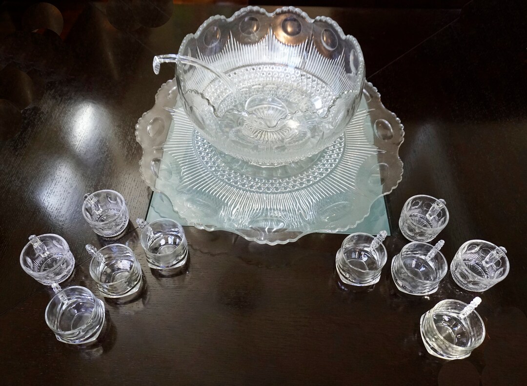 Antique 1920s 13-piece GLASS PUNCH BOWL Set With Matching - Etsy