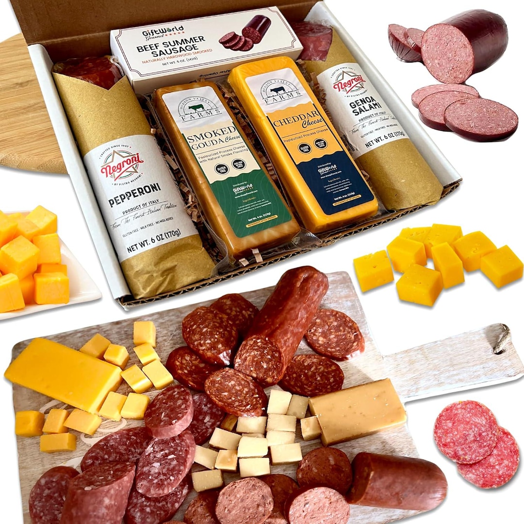 Classic Meat and Cheese Gift Box – Sausage, Salami, Pepperoni, Cheddar ...
