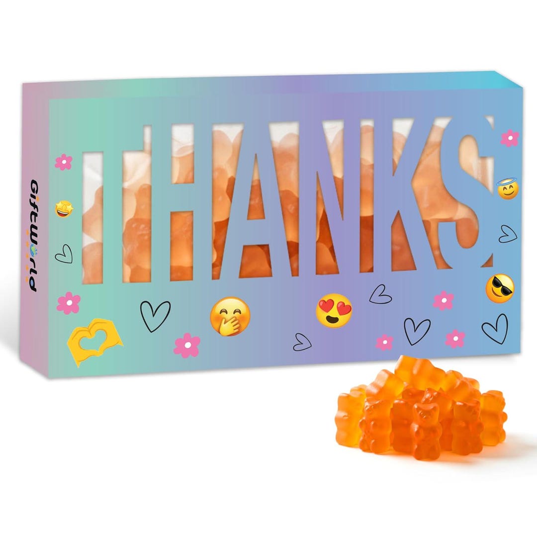 Thank You Candy Gift Box – Champagne Gummy Bears in THANKS Emoji Box - Etsy