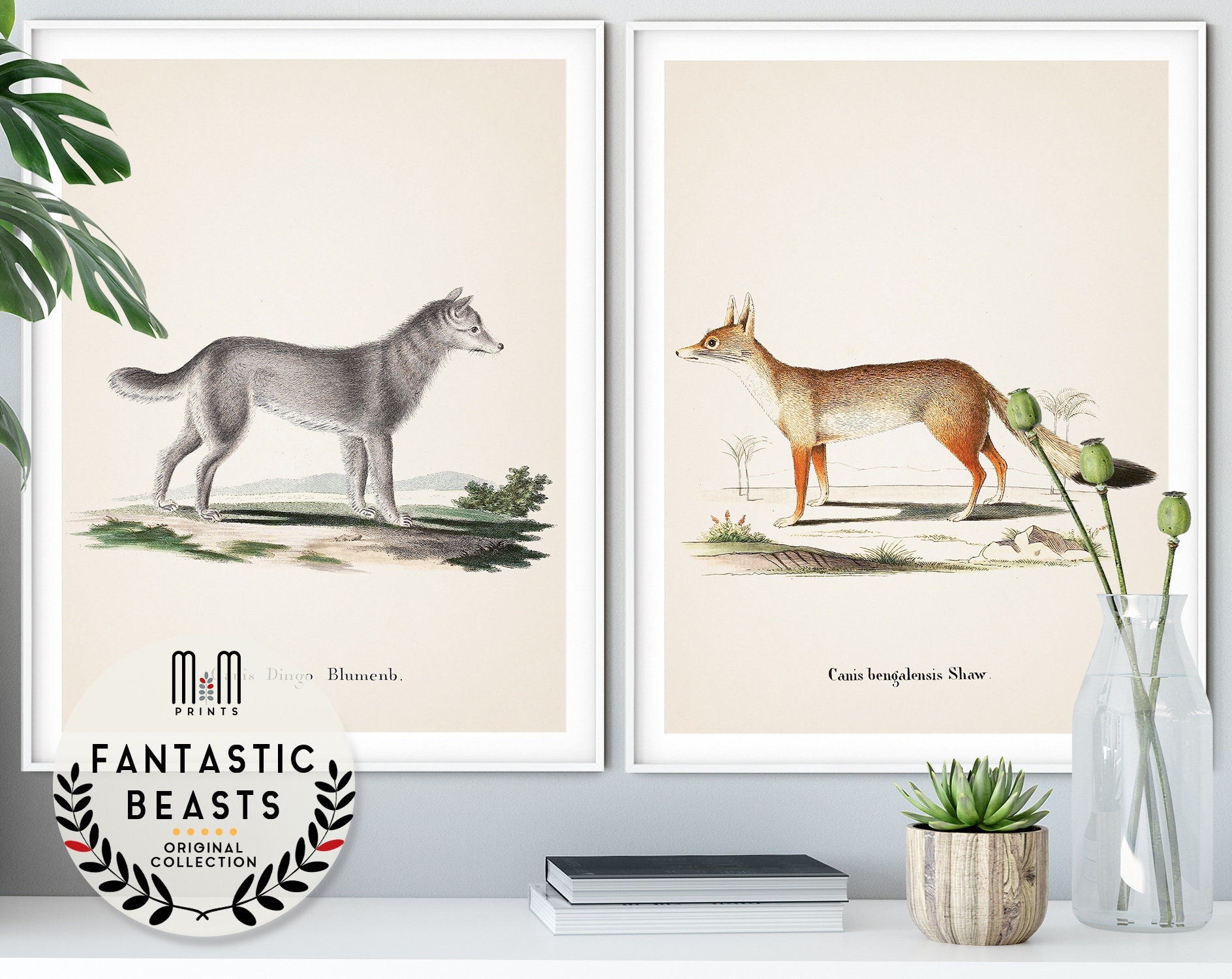 Wolf Print Fox Print Woodland Nursery Wall Art Set of 2 Prints | Etsy