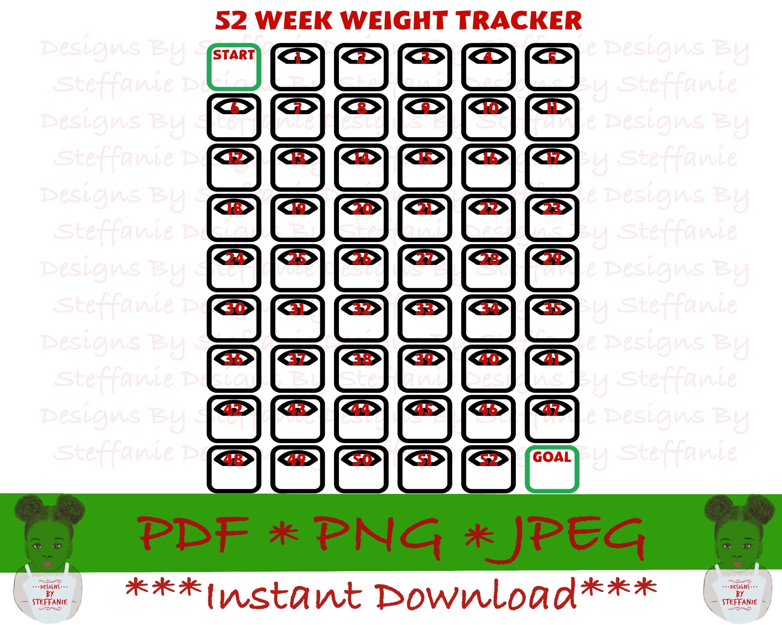 52 Week Weight Tracker Digital Download - Printable Weight Tracker ...