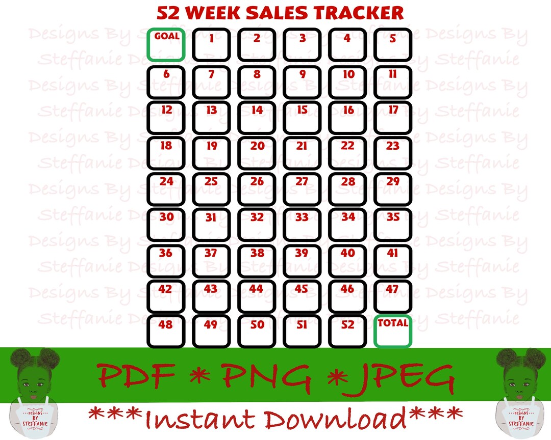 52 Week Sales Tracker Digital Download - Printable Sales Tracker ...