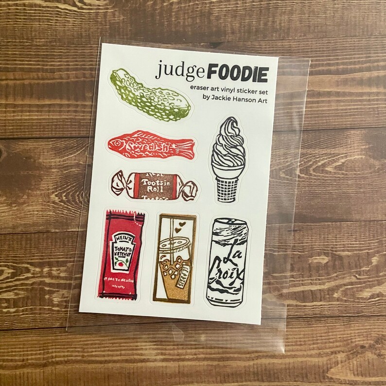 Judge FOODIE Eraser Art Sticker Set, Relief Print Decals Funny ...
