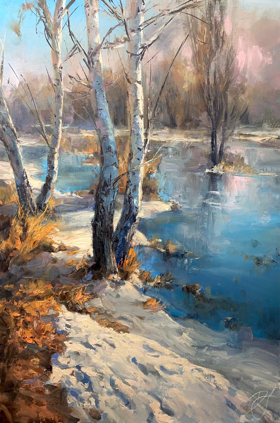 THAWING Print River Poster, Nature Print, Winter Landscape, Lake View ...