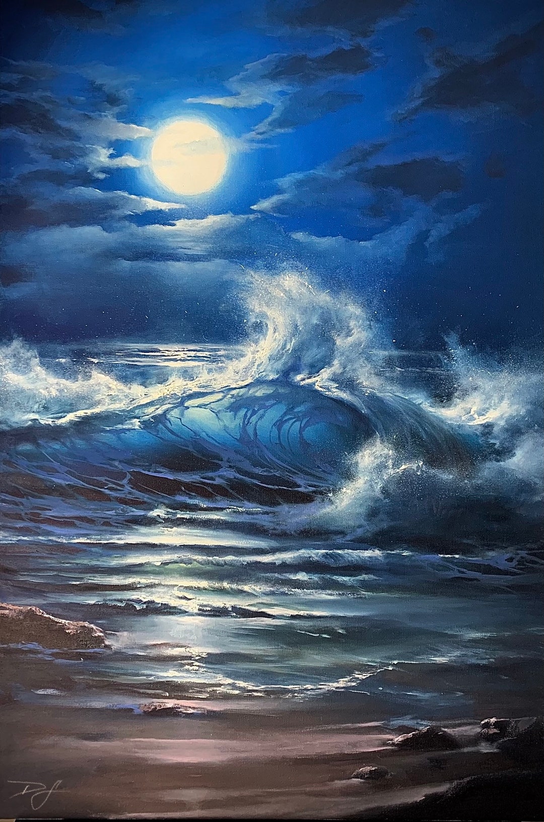 MOONLIGHT DANCE Print | Seascape Poster, Seascape Artwork, Moon Poster ...