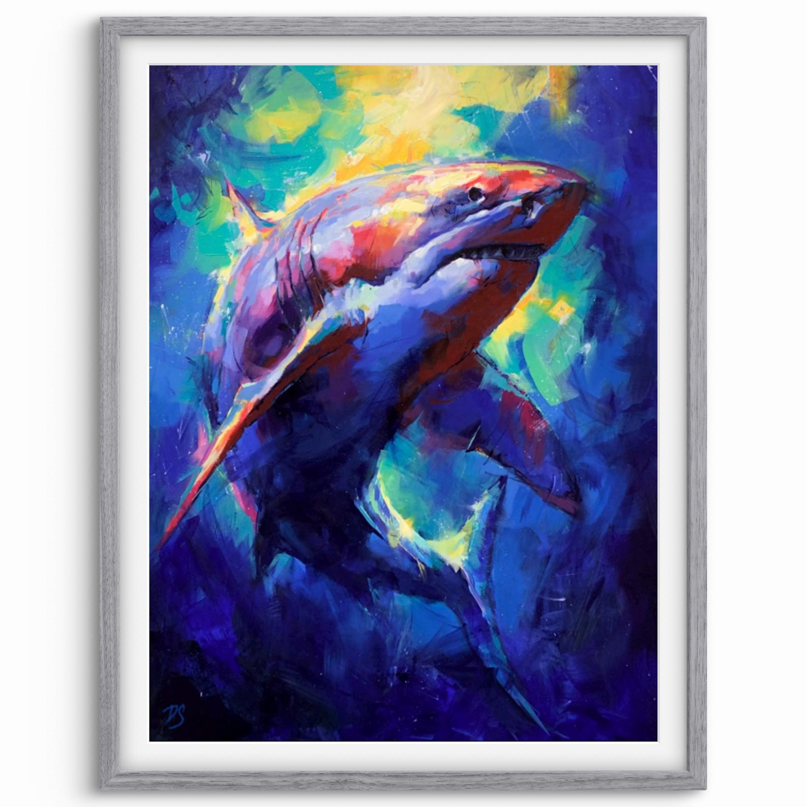 INSTINCTS Print | Shark Canvas, Great White Shark Print, Ocean Animals ...