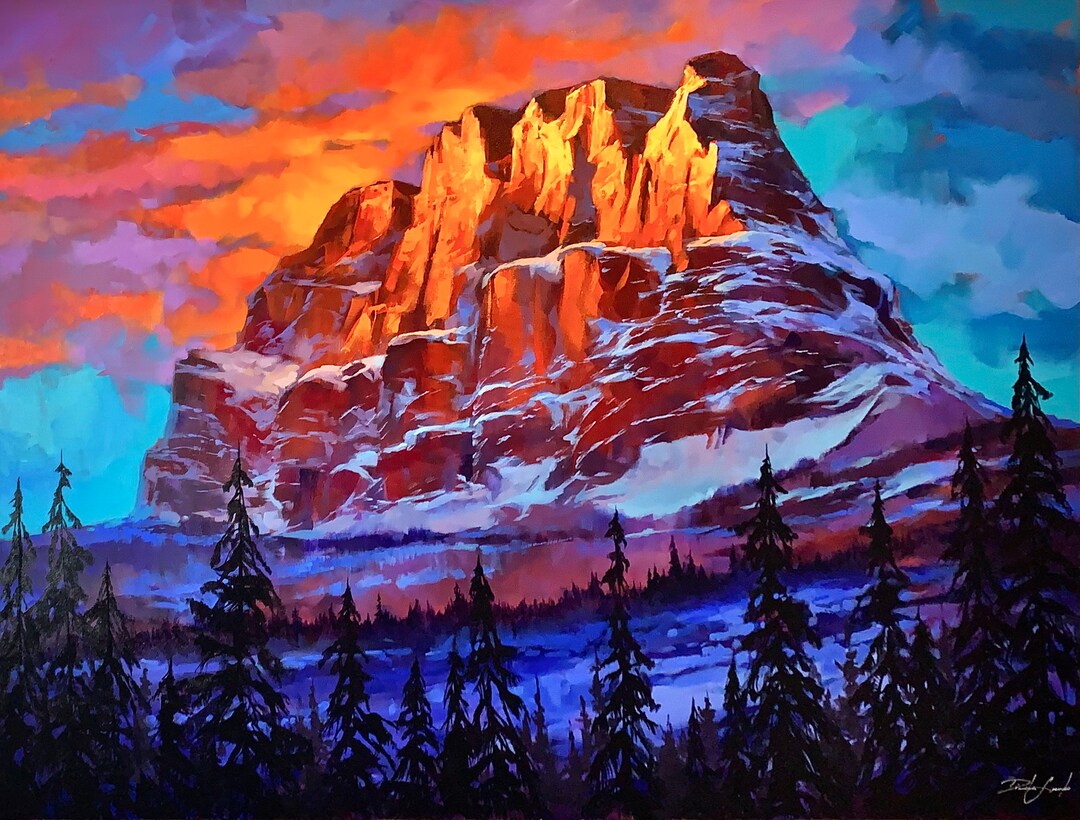PEAKS OF FLAME Print | Banff Poster, Mountain Artwork, Landscape Poster ...