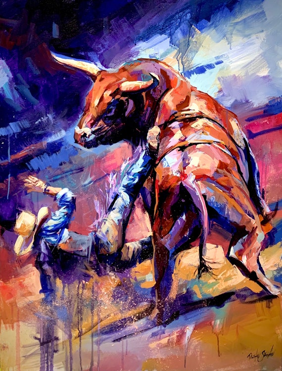 UNLEASHED Print Bull Art Print Bull Canvas Art Western | Etsy