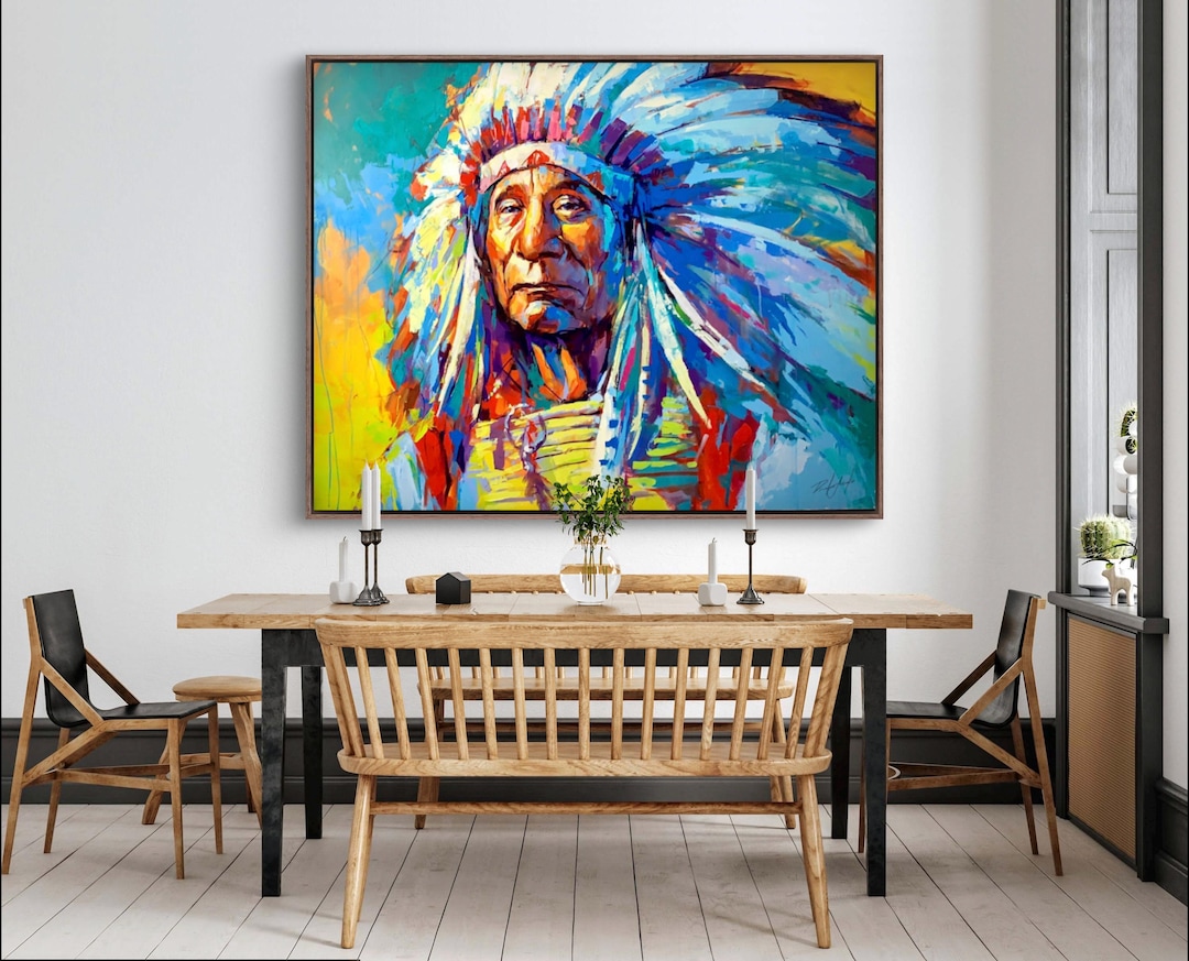 ORIGINAL PAINTING Chief Red Cloud 60x48",portrait Canvas, Native Art ...