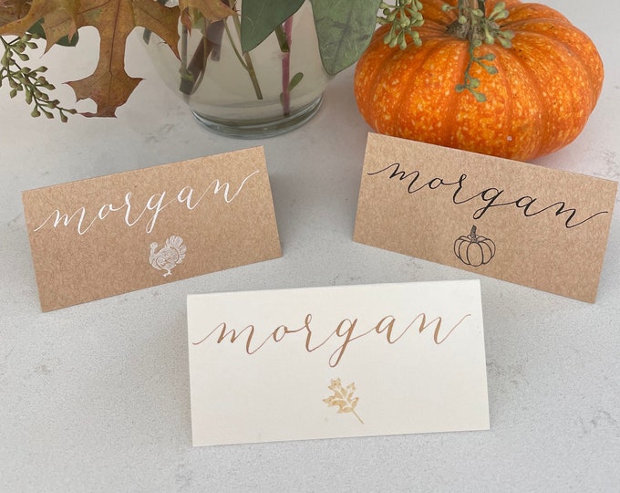 Thanksgiving Place Cards sets of 5 Custom Handwritten Calligraphy ...