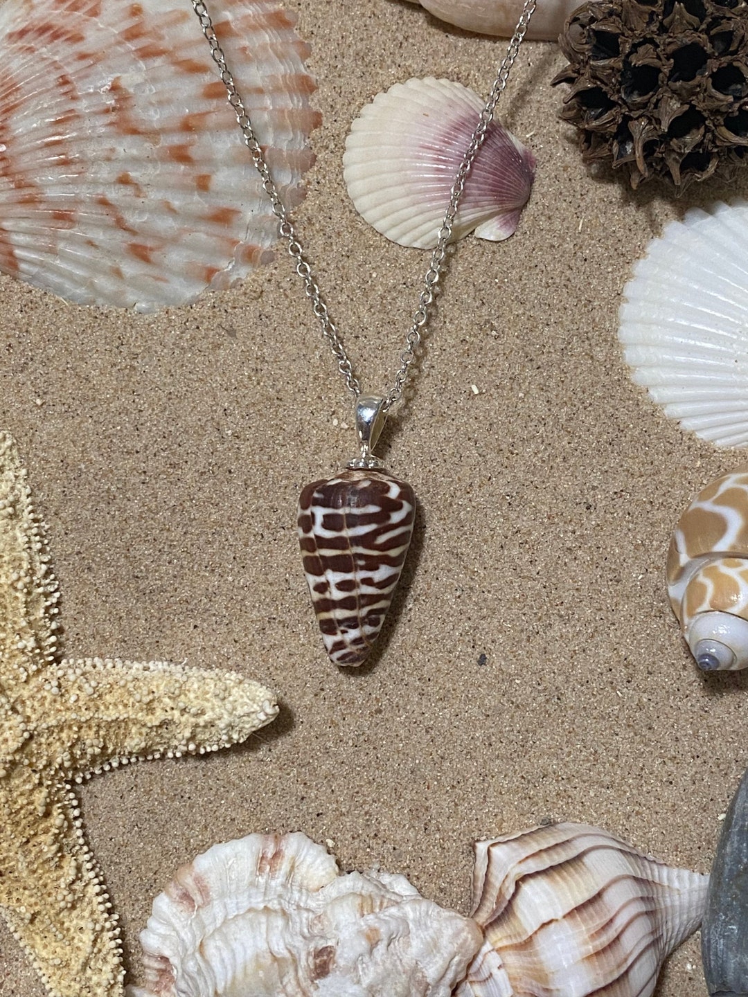 Unusual Ivory Cone Seashell Necklace in Argentium Silver, 14K White ...