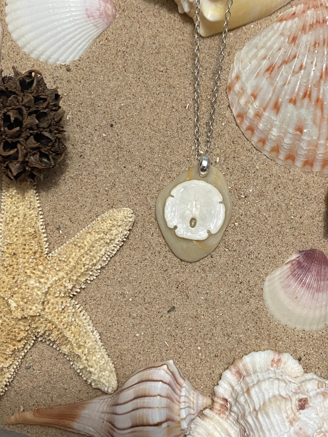 Sand Dollar and Seashell Pendant Necklace - Etsy