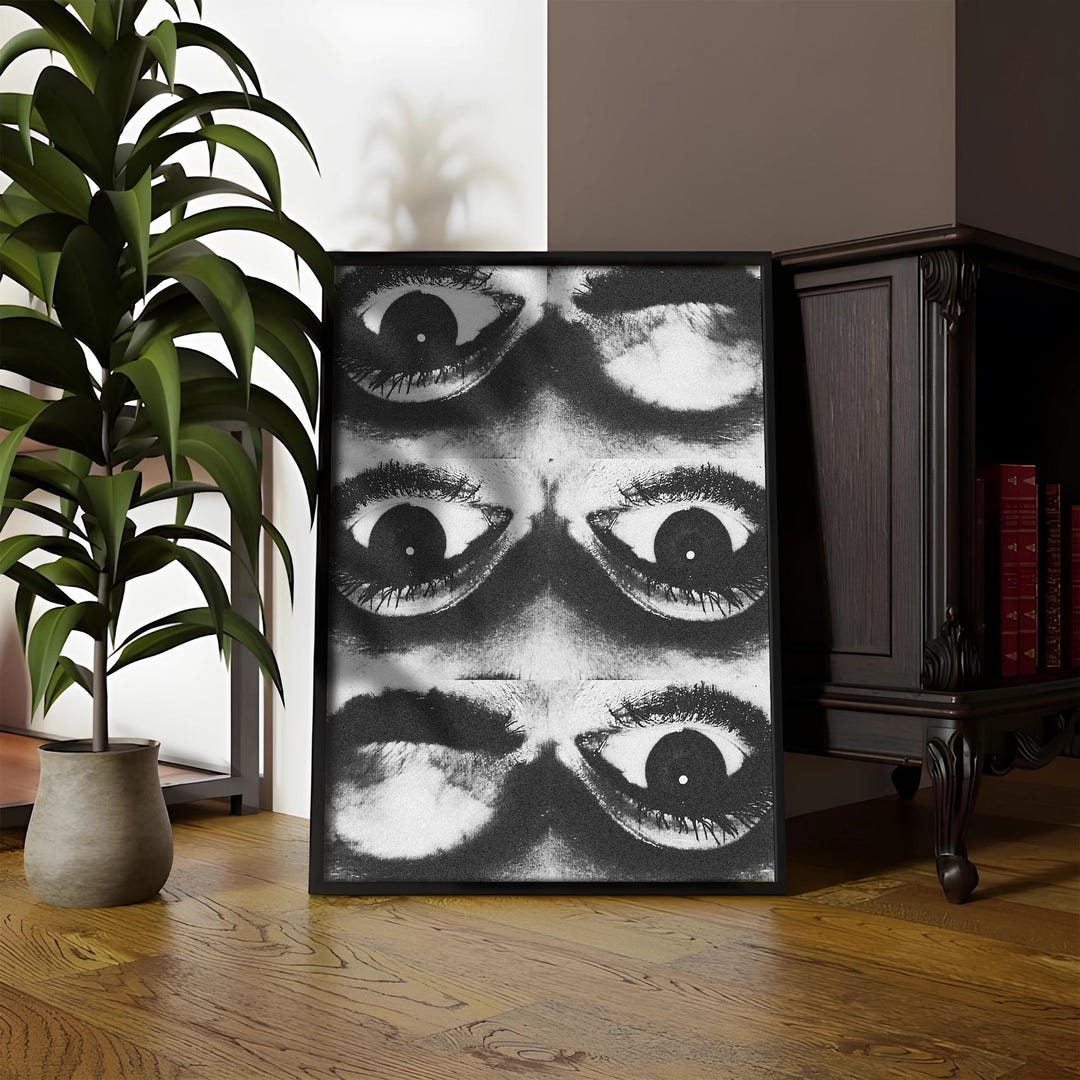 Abstract Funky Eyes Poster, Black White Modern Wall Art for Living Room ...