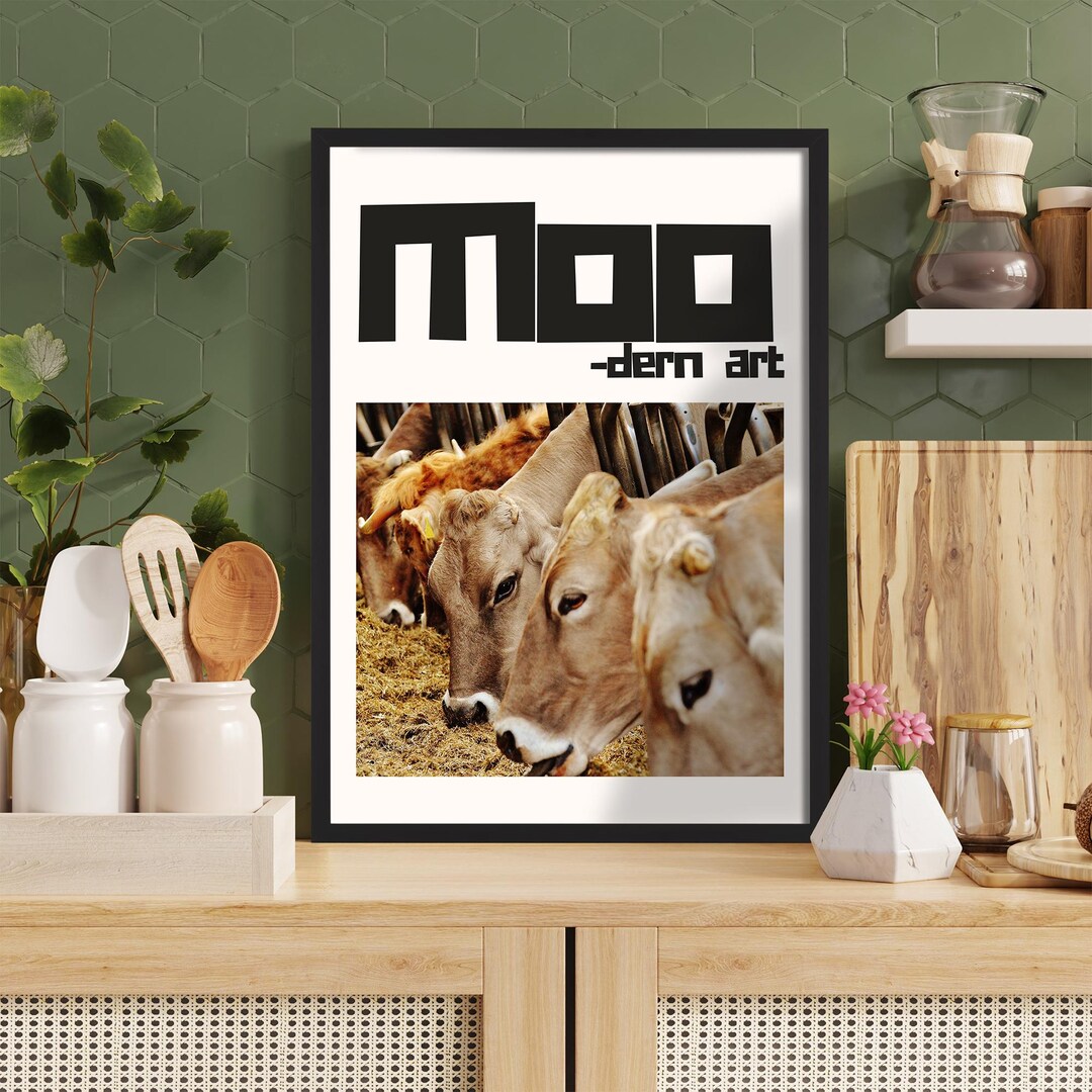 Funny Cow Mo Dern Art Print, Fun Animal Poster, Cute Animal Wall Art ...