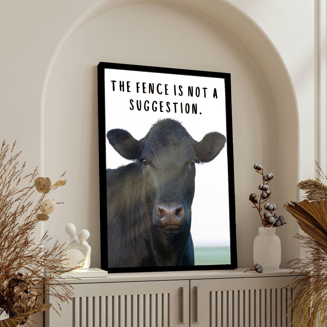 Funny Cow Poster, Fun Animal Quote Print, Quirky Mad Cow Wall Decor for ...