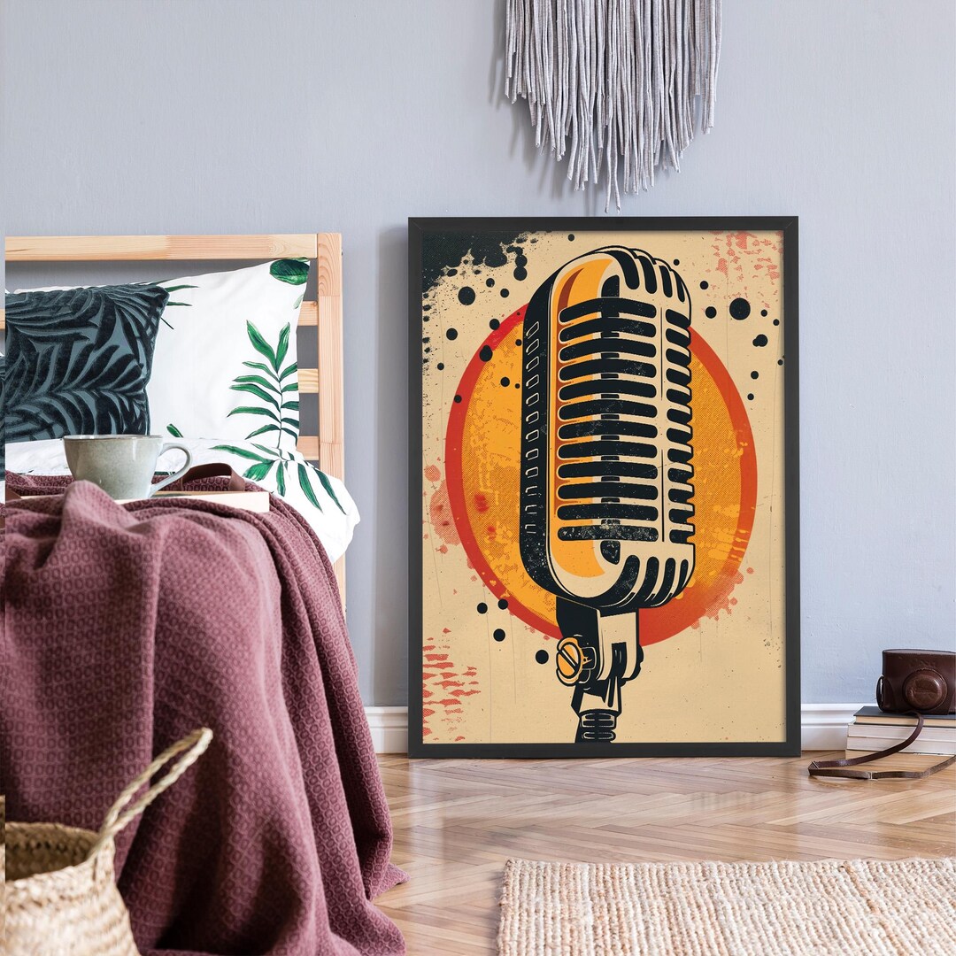 Retro Colorful Microphone Poster, Colorful Microphone Print Music ...