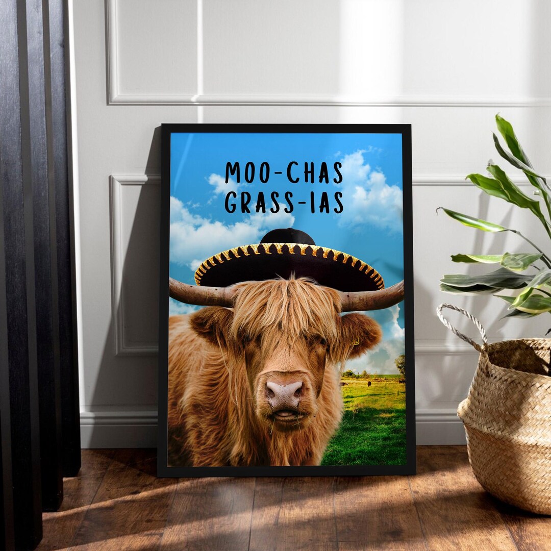 Funny Cow Print, Fun Animal Poster, Cute Animal Wall Art, Moo Chas ...