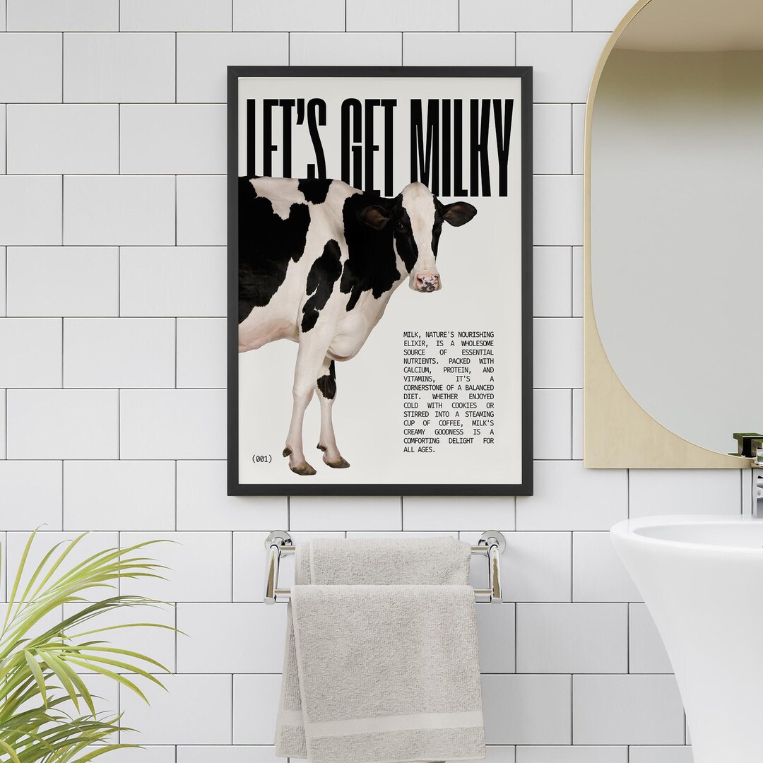 Funny Cow Let’s Get Milky Print, Fun Animal Poster, Cute Animal Wall ...