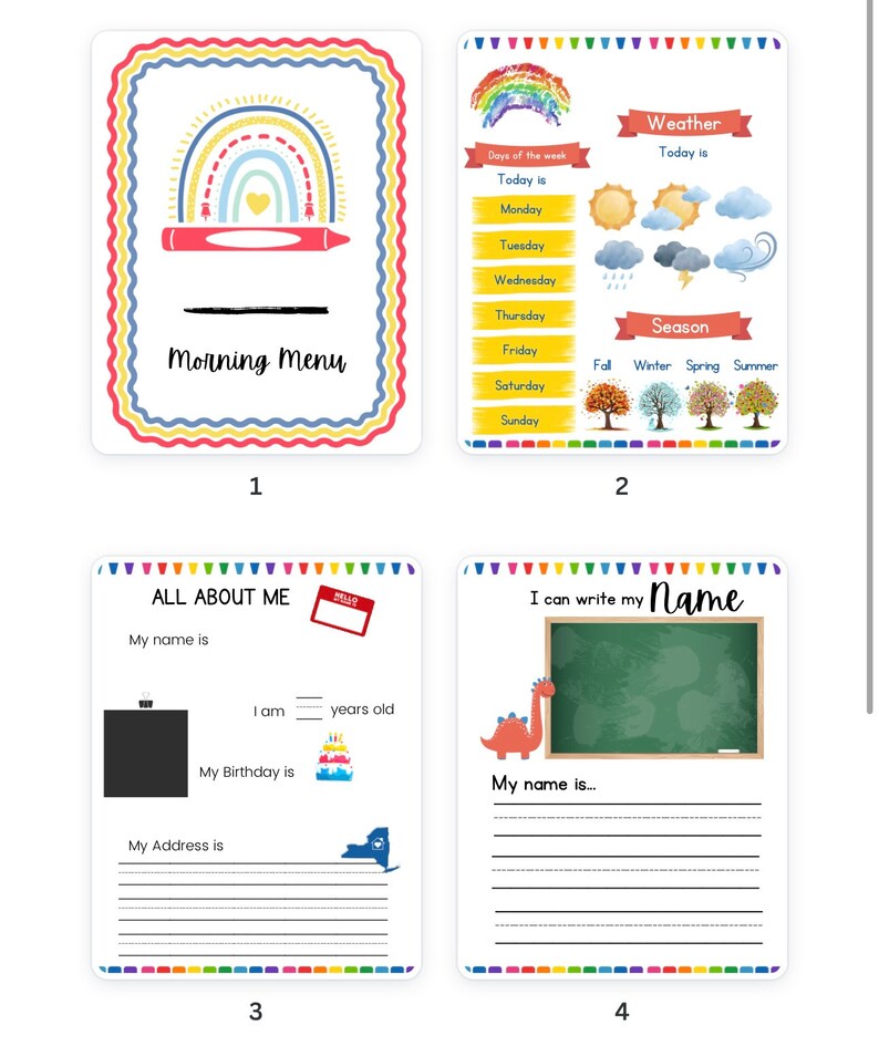 Morning Menu for Preschool Pre-k | Printable Instant Digital Download ...