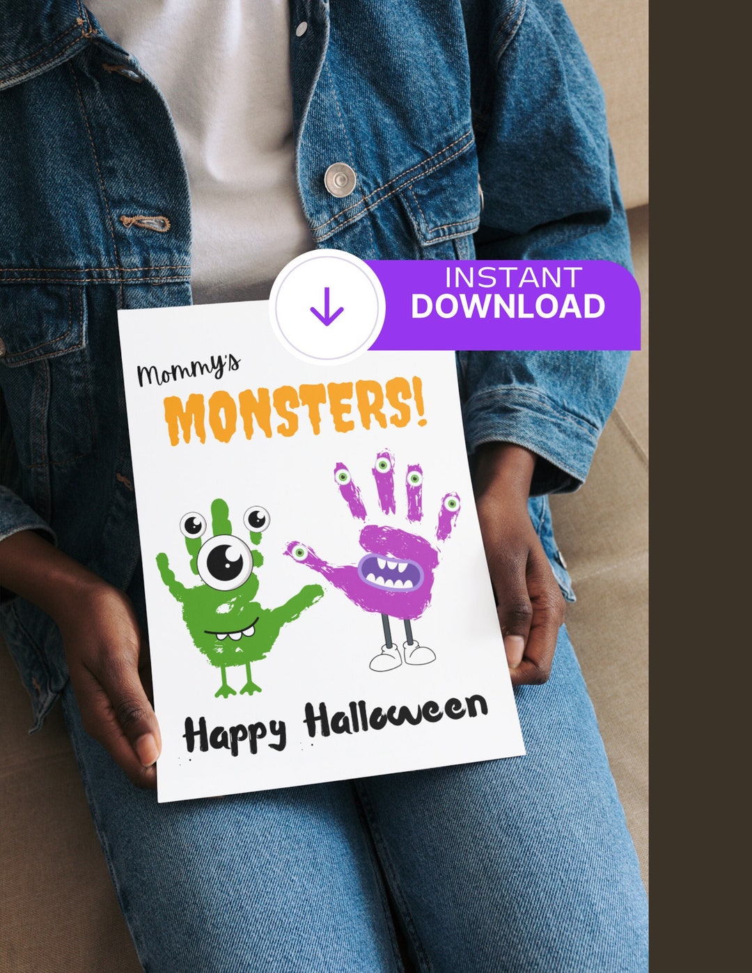Halloween Monster Handprint Footprint Craft Template | Instant Download ...