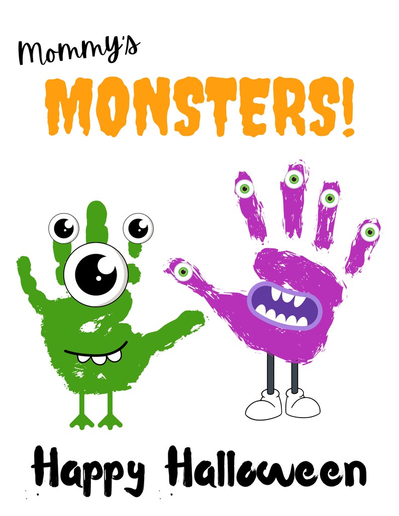 Halloween Monster Handprint Footprint Craft Template | Instant Download ...
