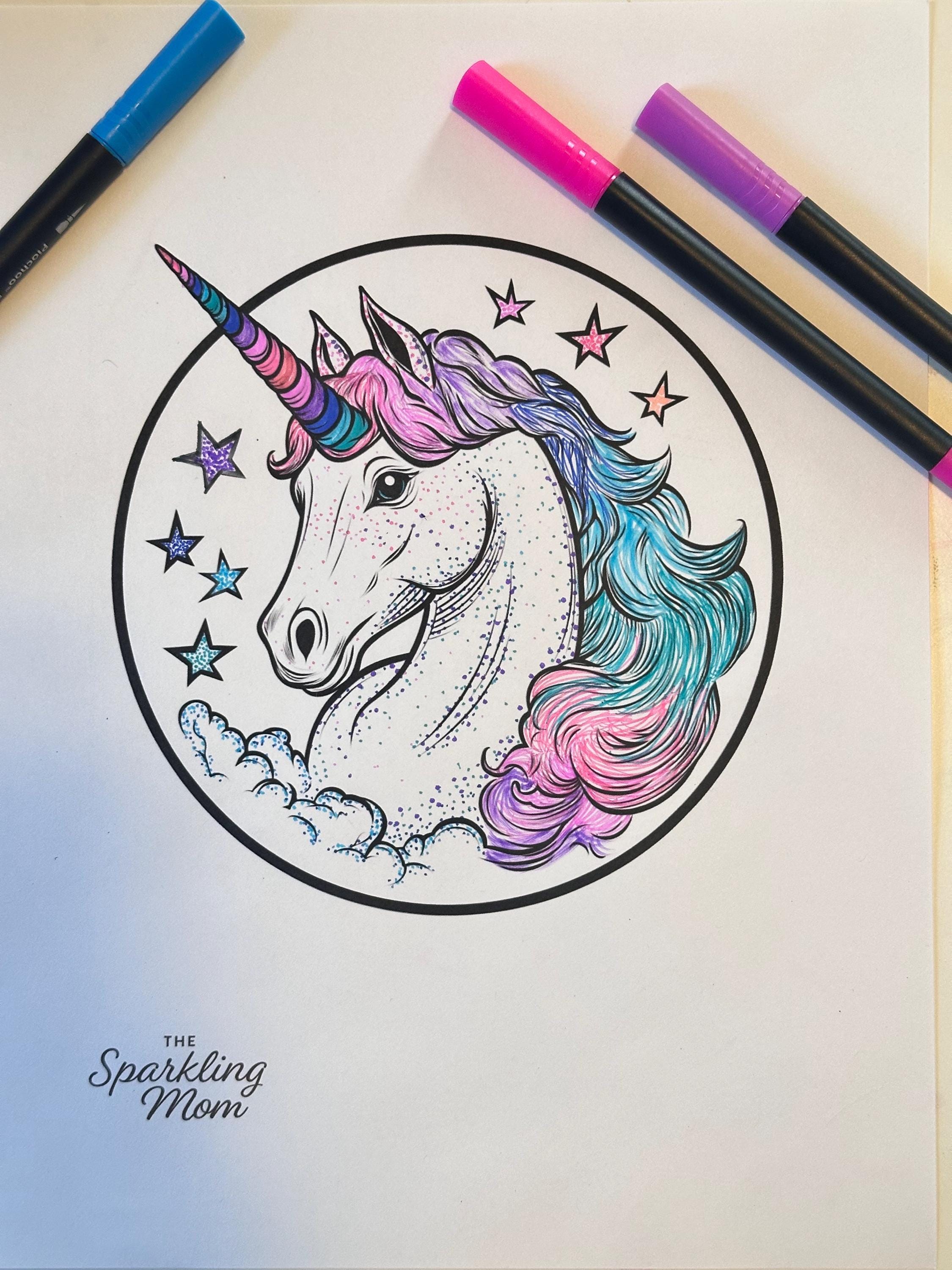 Whimsical Unicorn Coloring Page | Printable Activity for Kids | Instant ...
