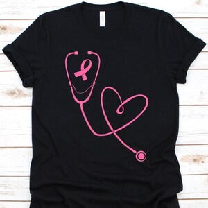 Heart Shaped Stethoscope Pink Ribbon Shirt, Breast Cancer Awareness ...