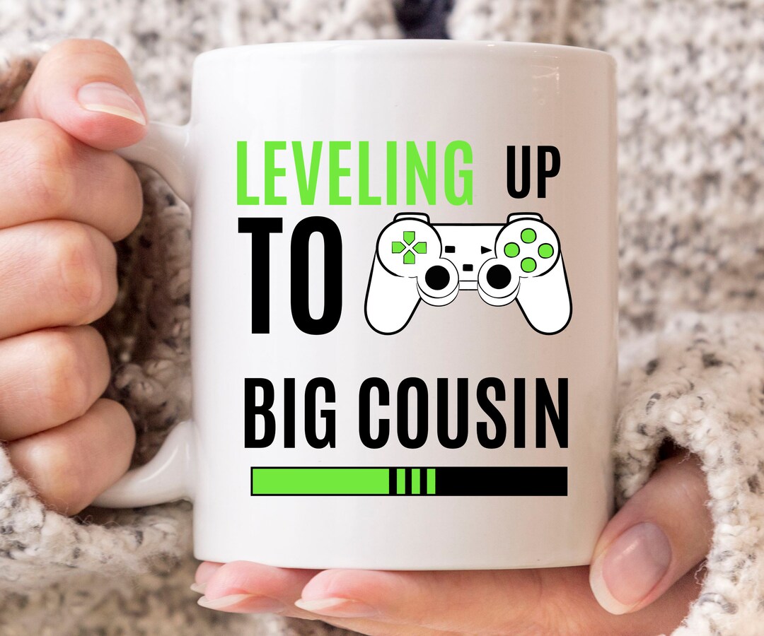 Leveling up to Big Cousin Mug, Baby Announcement Gaming Coffee Cup for ...