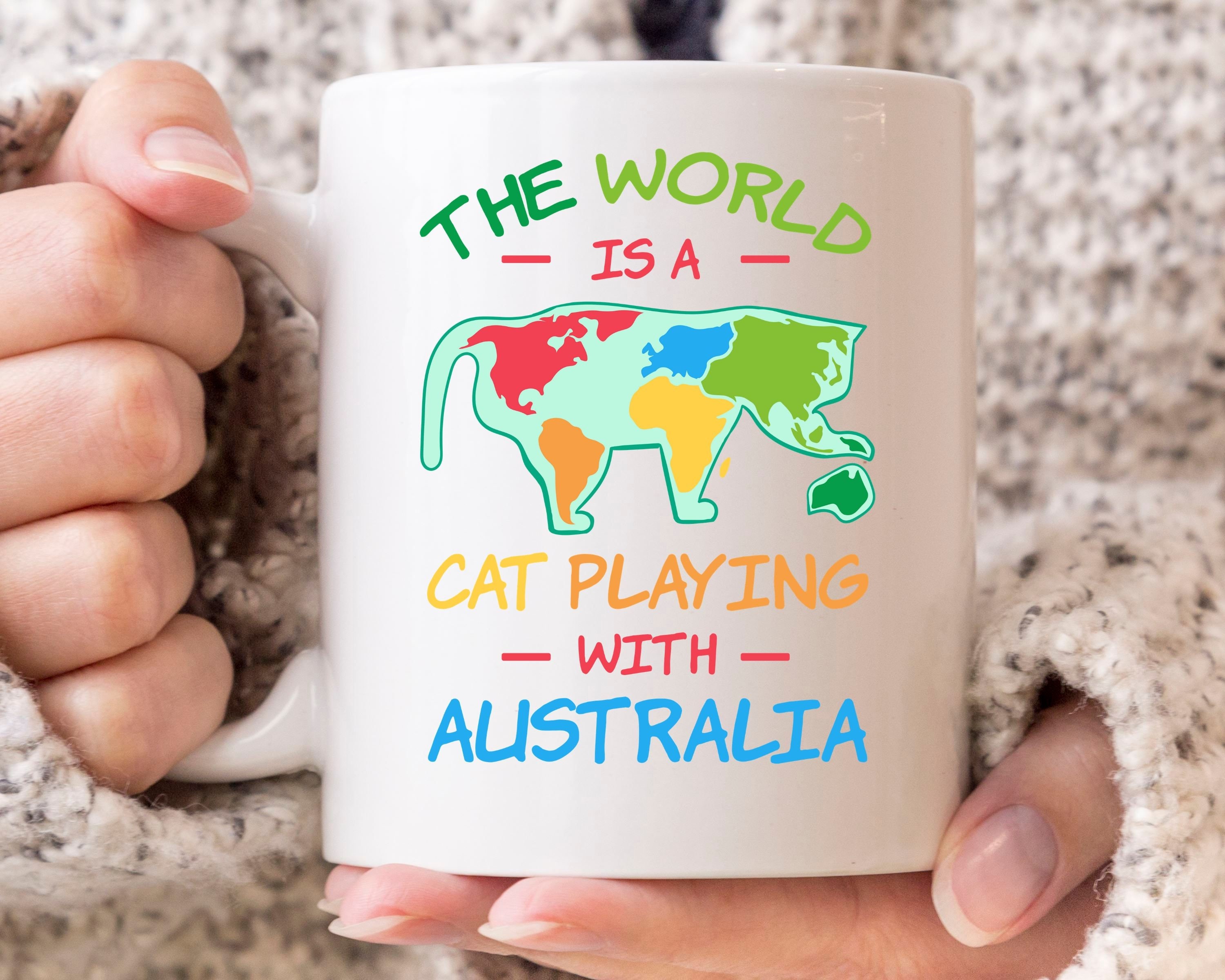 The World Is A Cat Playing With Australia Mug Funny Kitten | Etsy