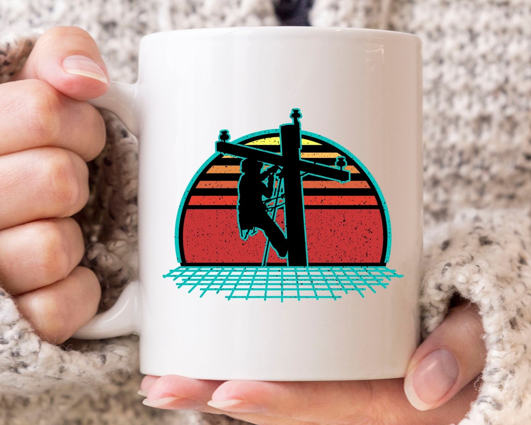 Retro Lineman Silhouette Mug, Lineman Cup, Gift for Electricians ...