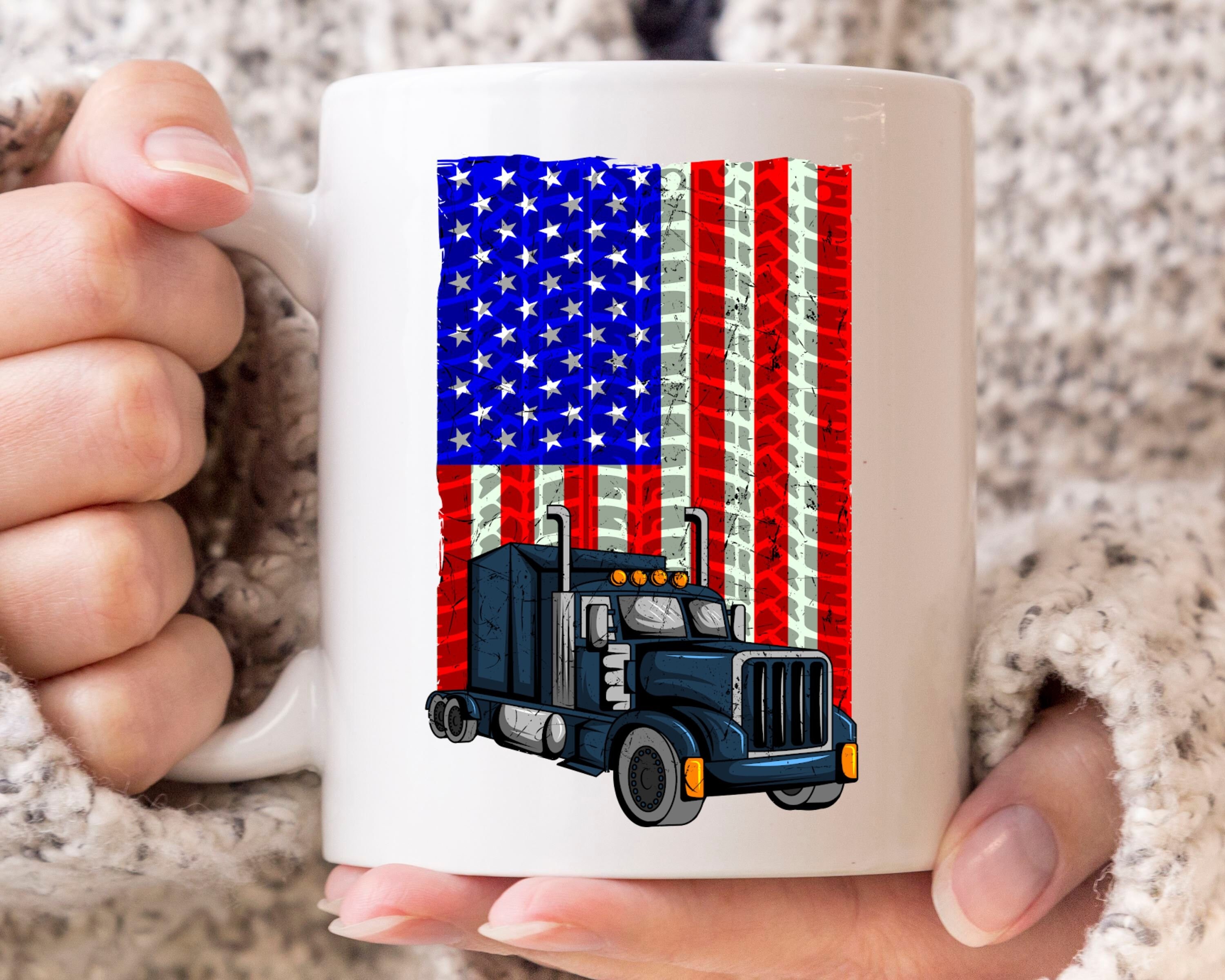 Truck American Flag Mug Truck Driver Truck Head Design - Etsy