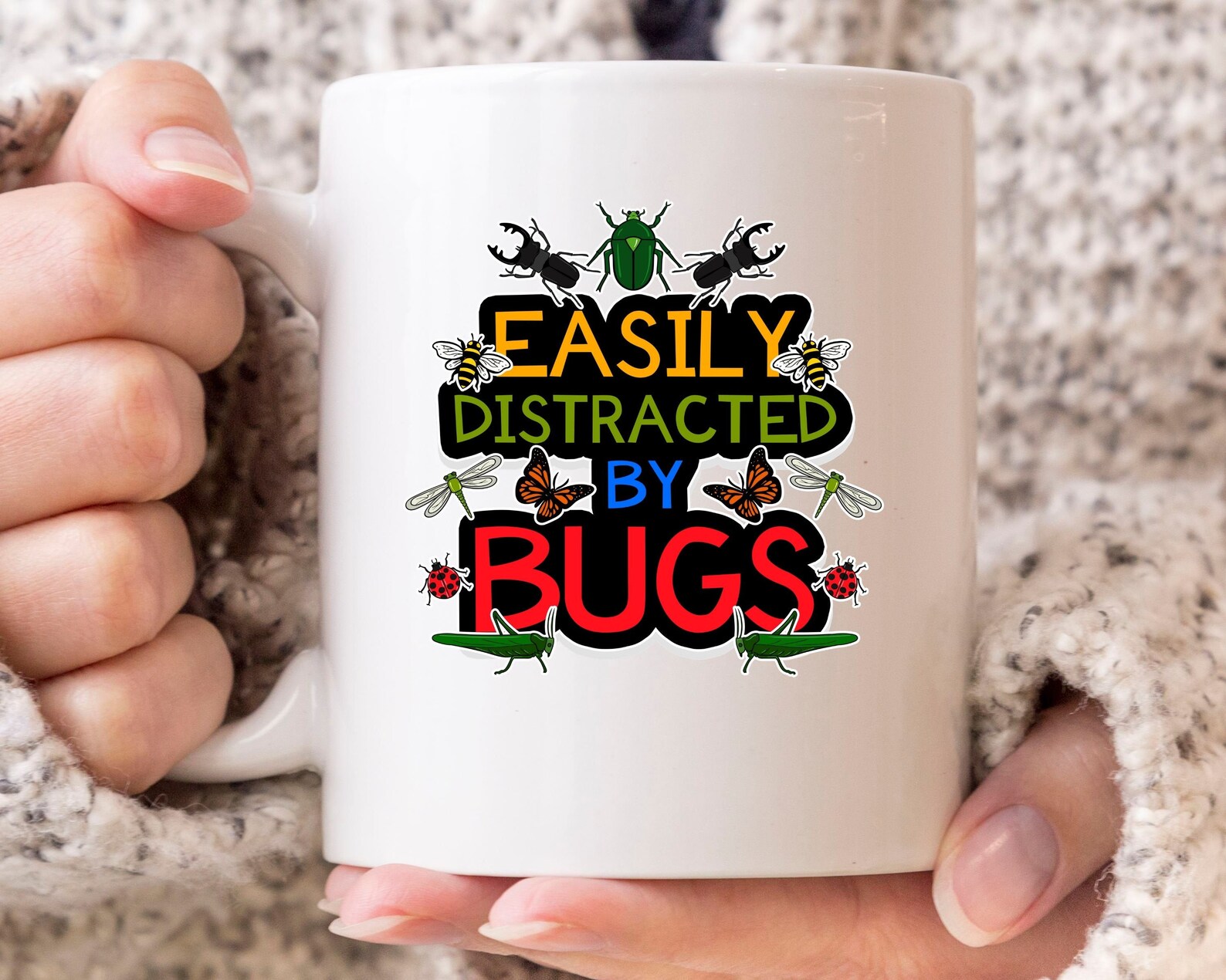 Easily Distracted by Bugs Mug, Funny Bug Catching Coffee Cup for Bug ...