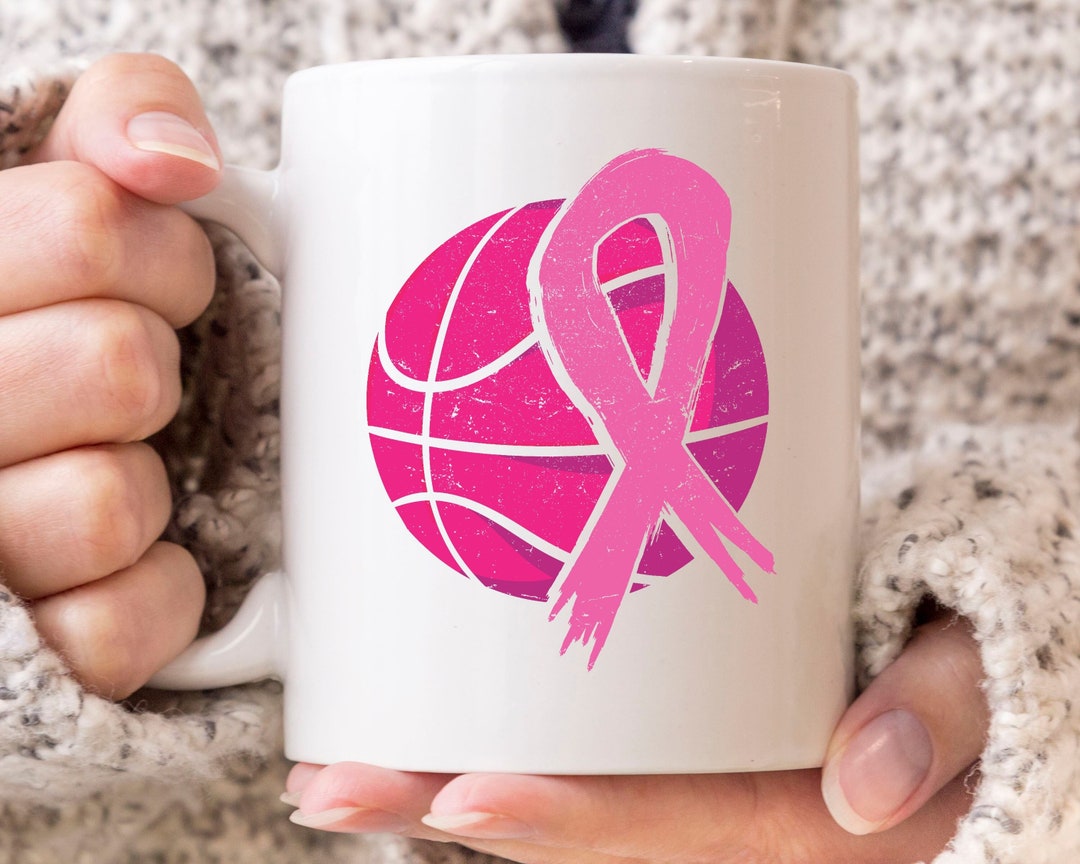 Pink Basketball Pink Ribbon Mug, Breast Cancer Awareness Coffee Mug ...