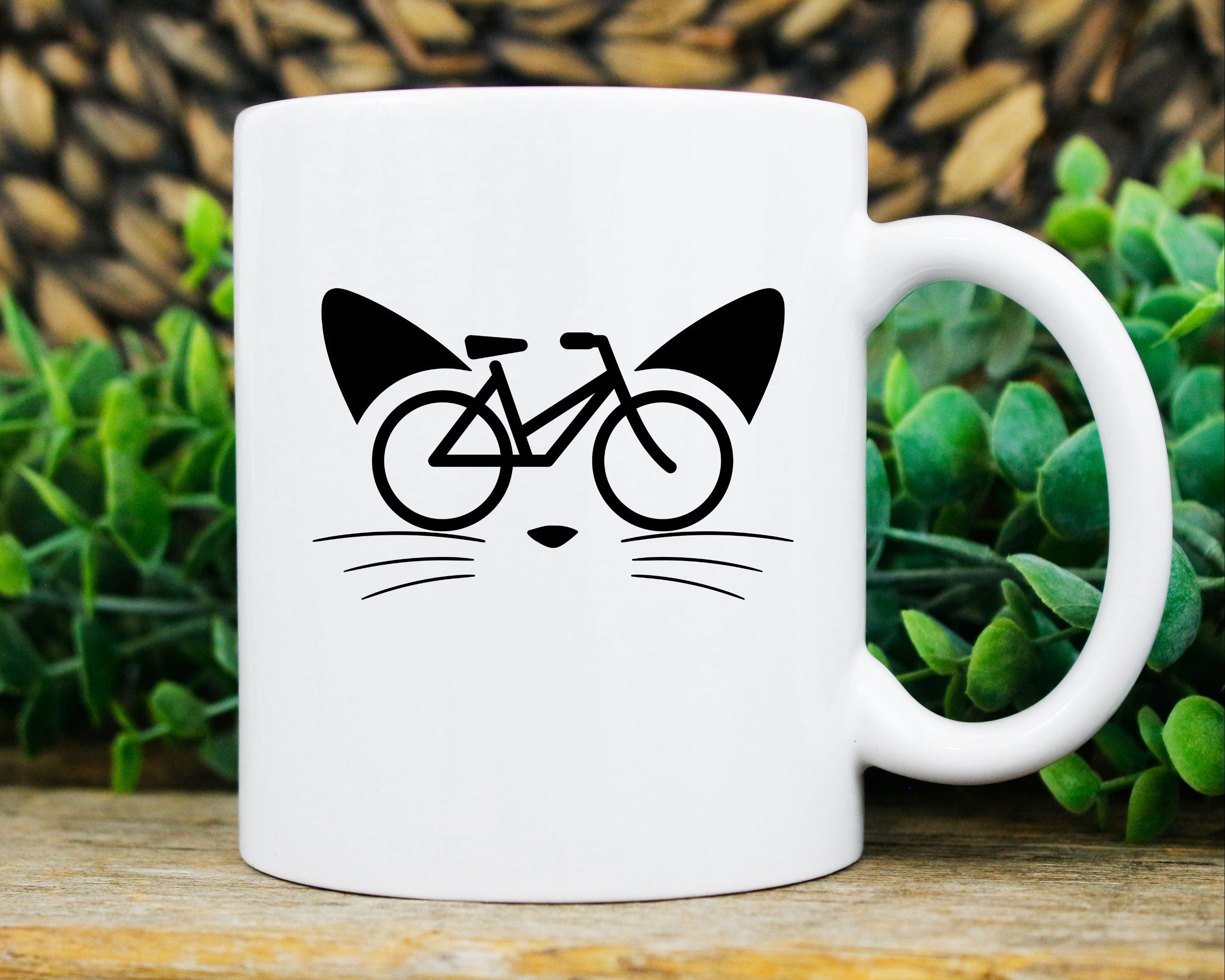 Bicycle Cat Mug, Funny Cat on A Bike Coffee Cup for Men Women, Cute ...