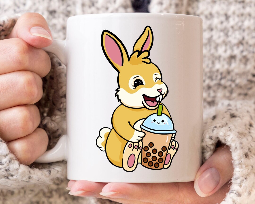 Cute Rabbit Drinking Boba Milktea Mug, Rabbit Design, Pet Lovers Gift ...