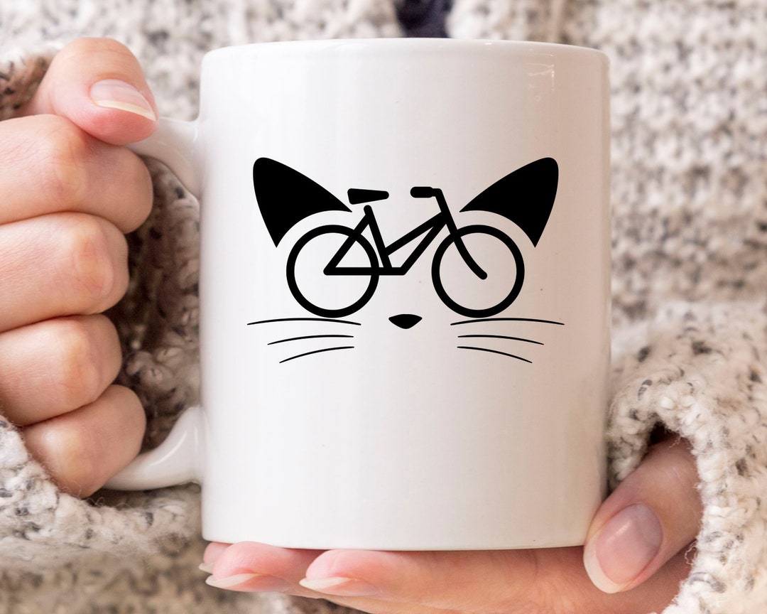 Bicycle Cat Mug, Funny Cat on A Bike Coffee Cup for Men Women, Cute ...