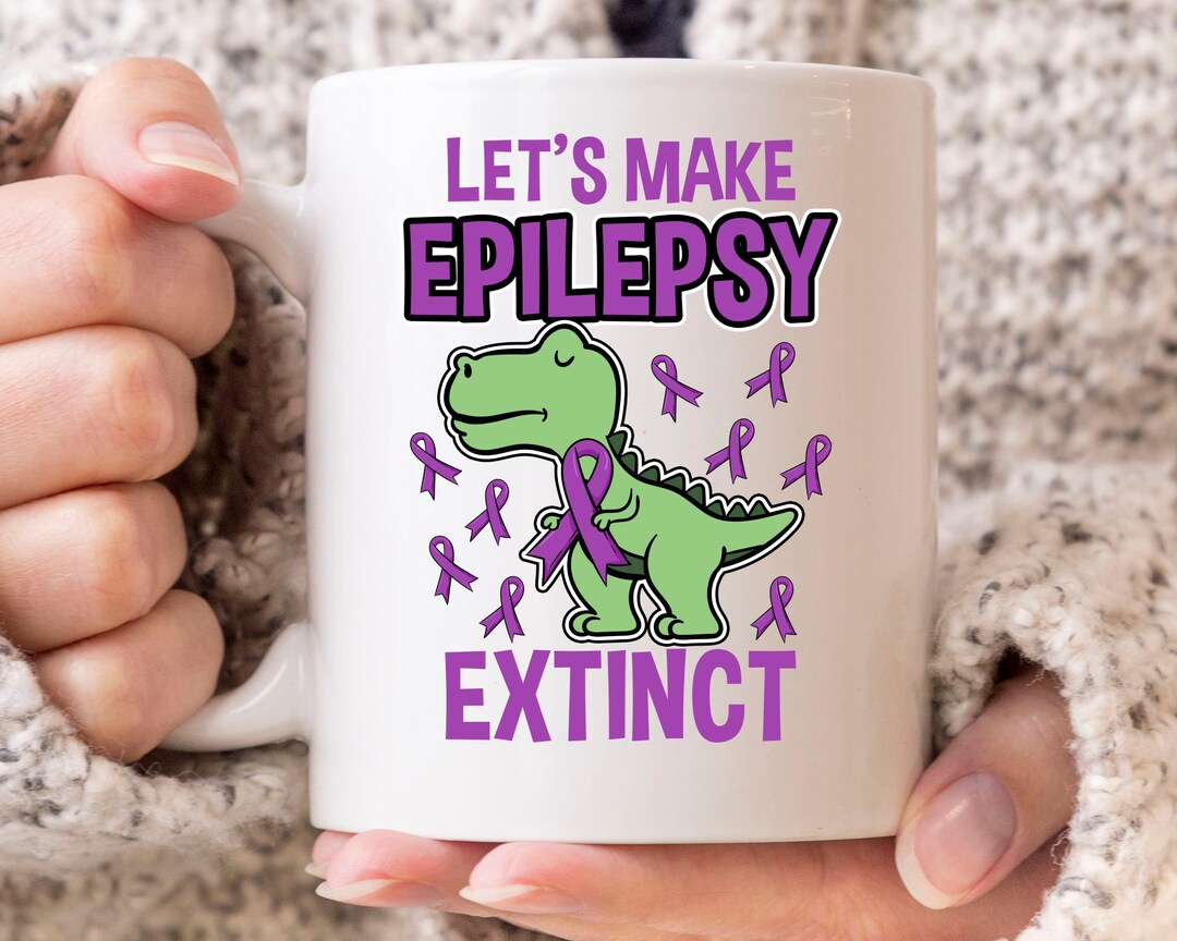 Let's Make Epilepsy Extinct Mug, Cute Purple Day Awareness Dinosaur ...