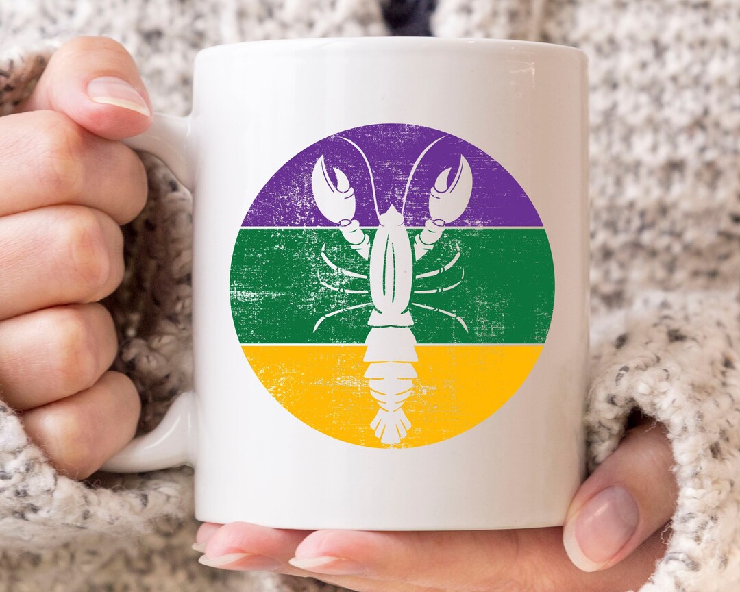 Retro Crawfish Mardi Grass Mug, Mardi Gras Cup, Carnival Celebration ...