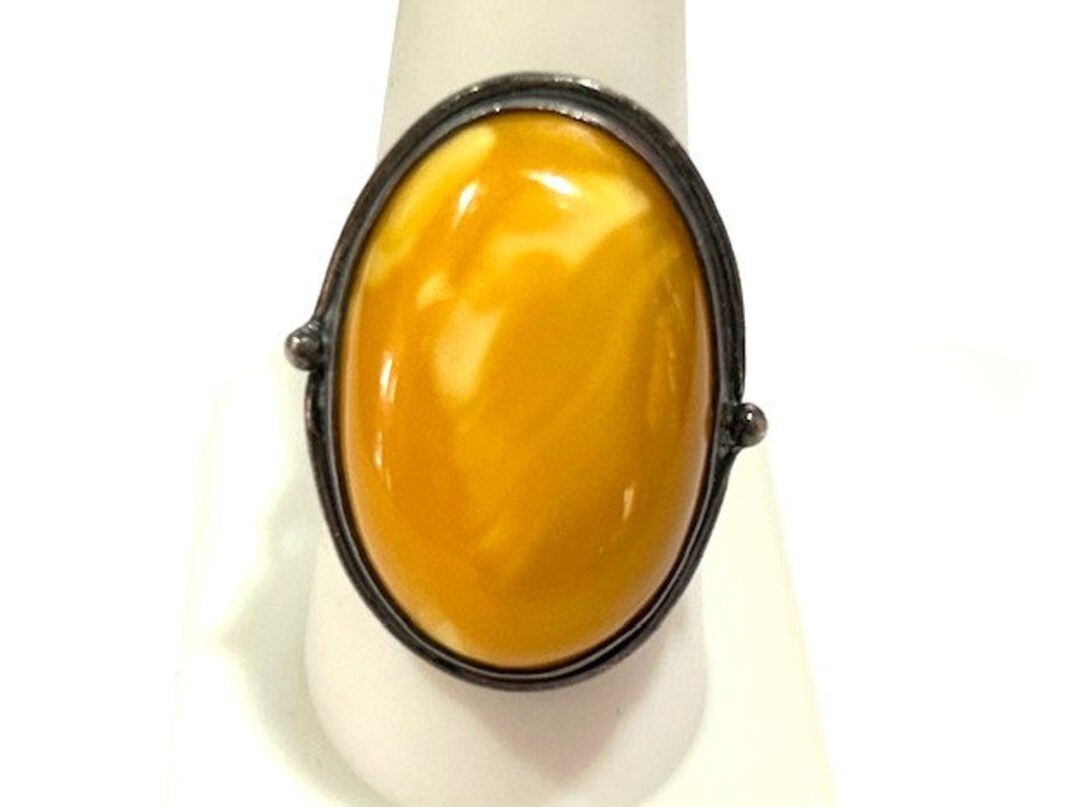 Vintage Sterling Silver Butterscotch Amber Ring for Finger Size 9-3/4 ...