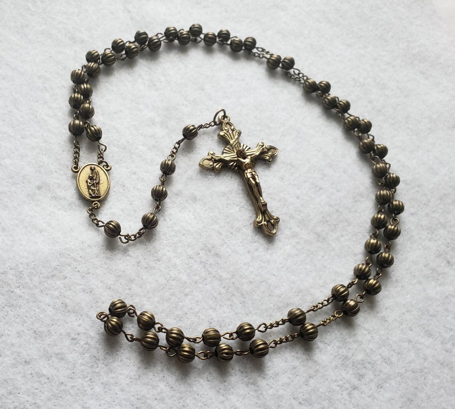 Bronze Metallic Bead Catholic Rosary With Holy Family / Holy - Etsy
