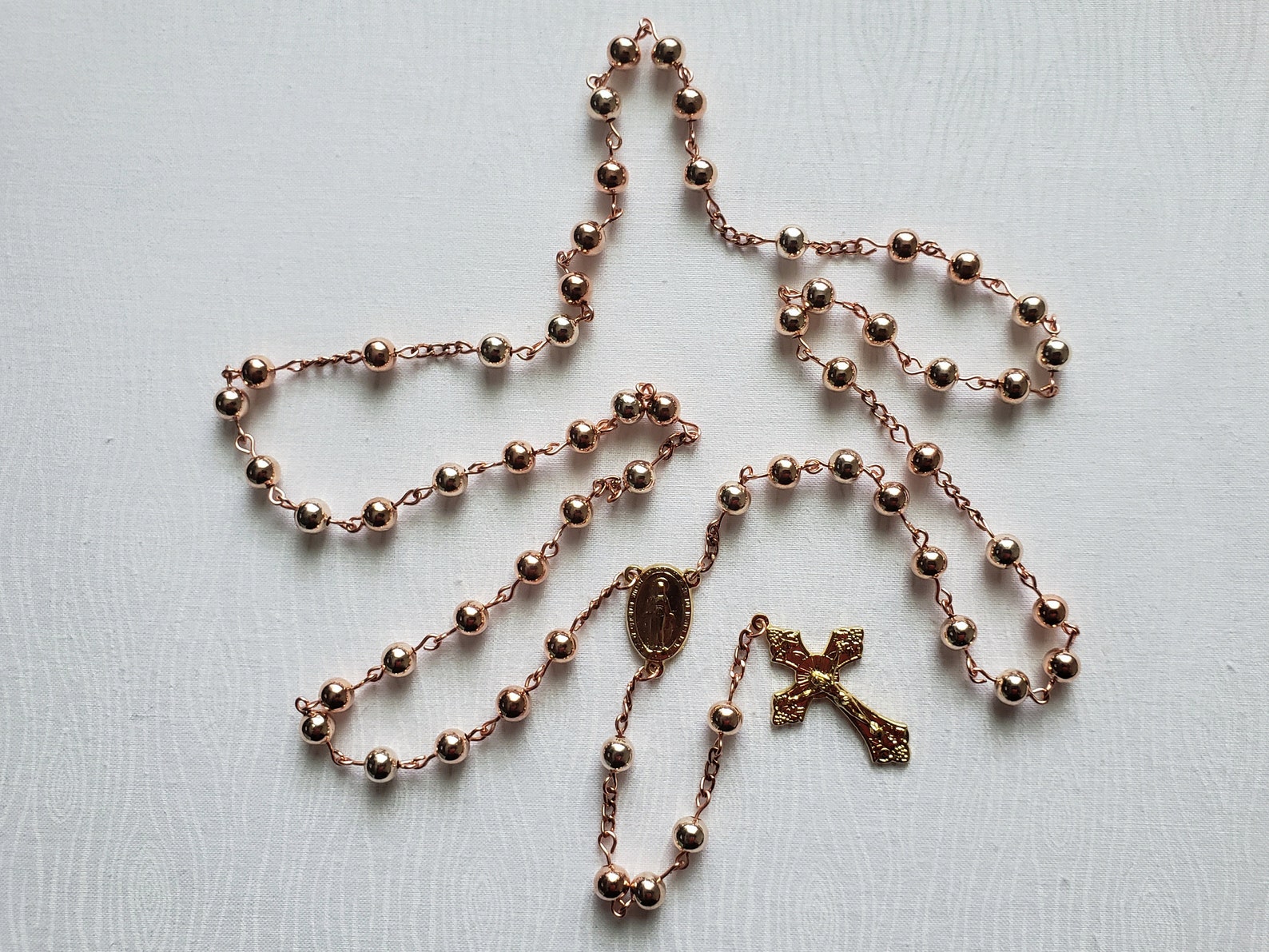 Rose Gold Tone Metal Catholic Rosary With Miraculous Medal Centerpiece ...