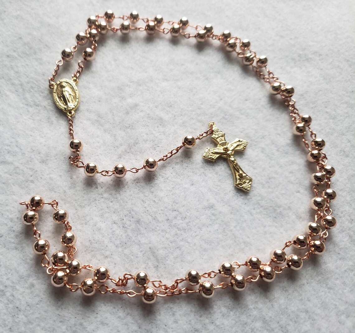 Rose Gold Tone Metal Catholic Rosary With Miraculous Medal - Etsy