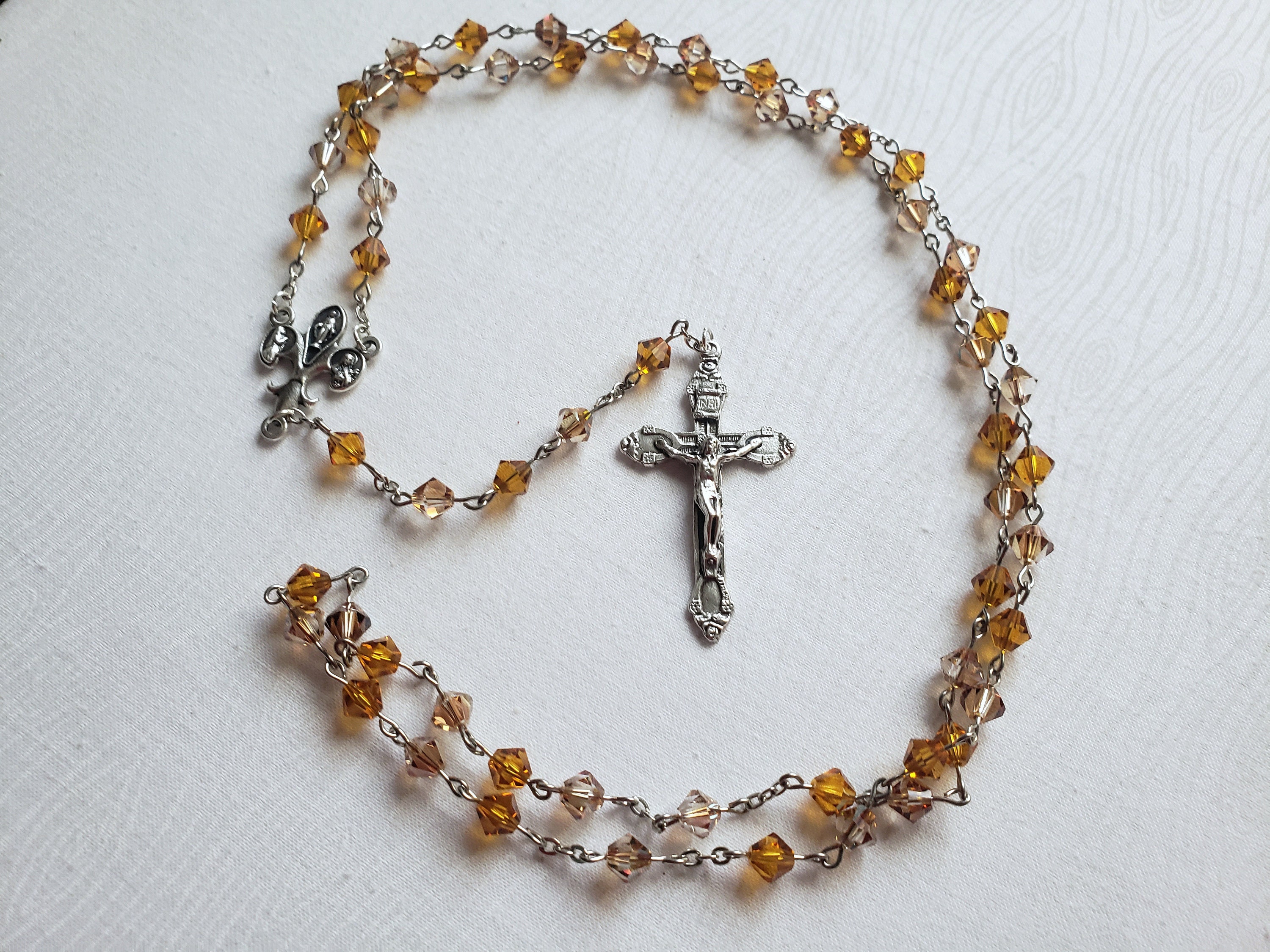 Topaz-colored Swarovski Crystal Catholic Rosary With a - Etsy