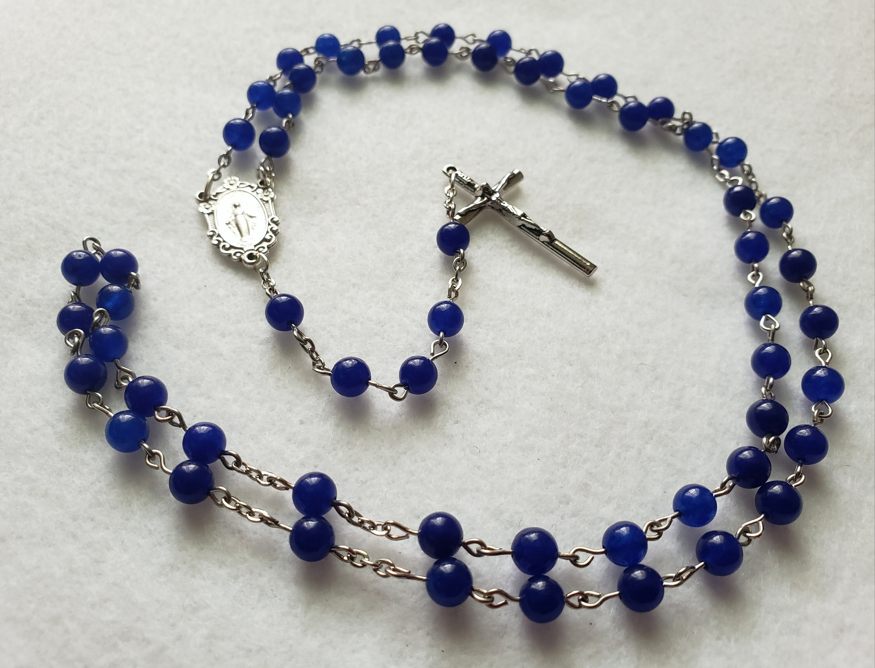 Cobalt Blue Glass Bead Catholic Rosary With Miraculous Medal ...